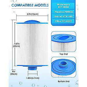 PACETAP Spa Filter Replacement for Pleatco PWW50, Unicel 6CH-940, Filbur FC-0359, Waterways 817-0050, 2 Pack 1 1/2" Coarse Thread Spa Hot Tub Filter for Waterway Vita Aber,Viking