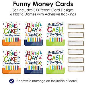 Big Dot of Happiness Cheerful Happy Birthday - DIY Assorted Colorful Birthday Party Cash Holder Gift - Funny Money Cards - Set of 6