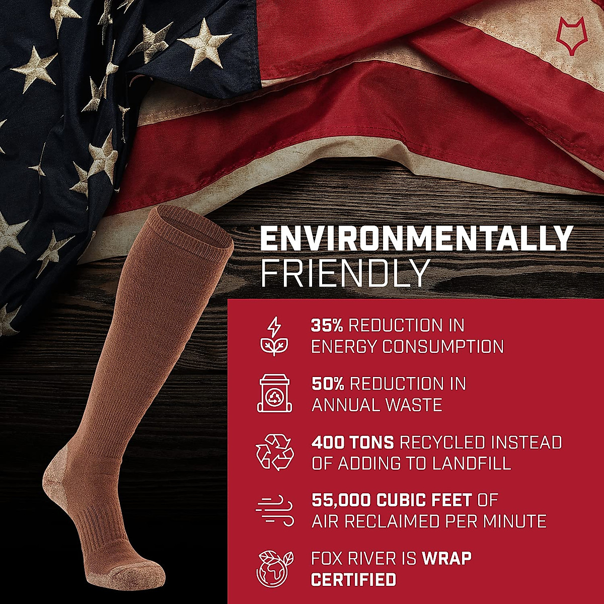 FoxRiver Mens Lightweight Military Over-the-calf Socks Fatigue Fighter® 6036, Brown, X-Large US