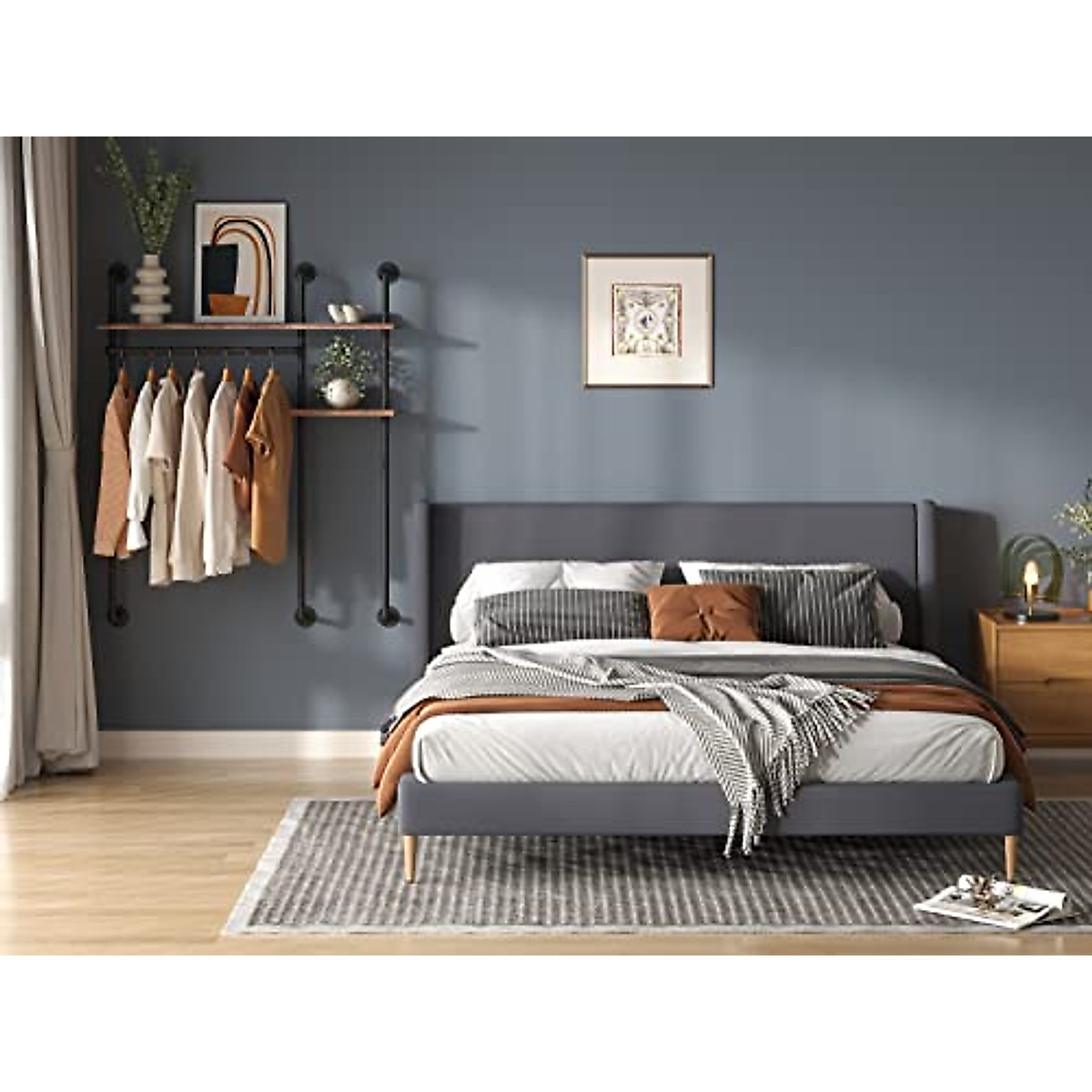 TEDIDUWA 45In Industrial Pipe Clothing Rack,Wall Mounted Clothes Rack with Top Shelves, Pipe Clothing Rack with Shelf, Wall Hangers for Clothes, for Bedroom, Laundry, Living Room, Retail Store