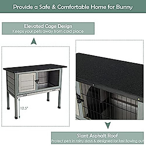 Tangkula Elevated Wood Rabbit Hutch, Indoor Outdoor Bunny Cage with Openable Roof and Removable Tray, Chicken Coop with Lockable Door, Guinea Pig Cage, Small Animal Houses & Habitats (Grey)