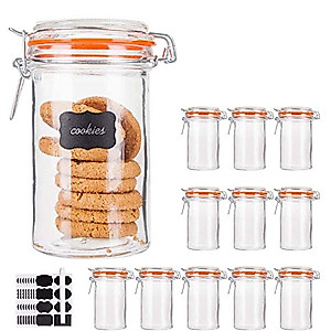 Glass Jars With Airtight Lids,Encheng 16 oz Glass Jars With Leak Proof Rubber Gasket,Wide Mouth Mason Jars With Hinged Lids For Kitchen Canisters,Glass Storage Containers 12 Pack