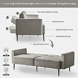 Wimarsbon Futon Sofa Bed,74" Convertible Sleeper Couch,Upholstered Loveseat with Adjustable Back,Arms and High Strength Metal Legs,Memory Foam Cushion,Suit for Living Room Office