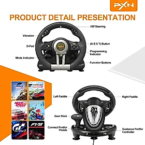 PXN Racing Wheel - Gaming Steering Wheel for PC, V3II 180 Degree Driving Wheel Volante PC Universal Usb Car Racing with Pedal for PS4, PC, PS3,Xbox Series X|S, Xbox One