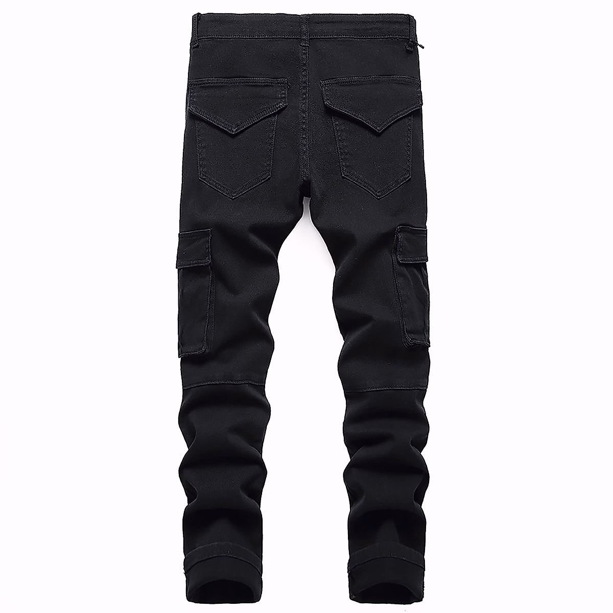 Black Jeans for Men Stretch Skinny Multi Pockets Slim Fit Elastic Jeans Comfort Tapered Leg Cargo Pencil Denim Pants, Black, 34