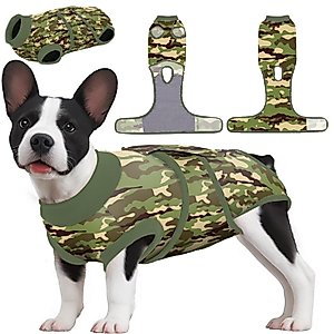 PetWarm Dog Surgical Recovery Suit,Anti-Licking Pet Surgical Recovery Snugly Suit Bodysuit for Abdominal Wounds Skin Disease Substitute E-Collar & Cone,Dog Onesie,Camouflage Pattern,Green,S