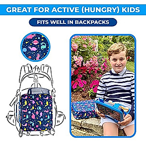 Lunch Box for Kids with Ice Pack, Boys Lunch-Box Insulated Bag for Toddlers Kids Baby Boy Daycare Pre-School Kindergarten, Large Snack Container Boxes for Kid Lunches, Bento Bag, Blue Space Dinosaur