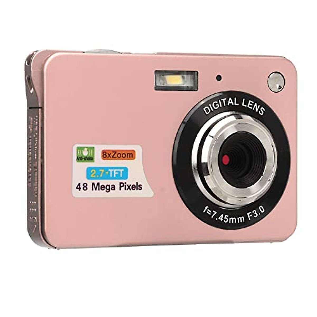 4K Digital Camera, 2.7in LCD Display, Vlogging Camera, 8X Zoom, 48MP, Rechargeable Mini Camera, with Fill Light, Anti Shake, for Photography Continuous Shooting (Pink)