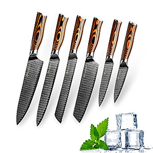 Chef Knife Set, Luckytime 6-Piece Kitchen Knives Set, German 5cr15mov High Carbon Stainless Steel Meat Sushi Fruit Vegetable Ultra Sharp Professional Cutting Knife with Ergonomic Handle & Gray Texture