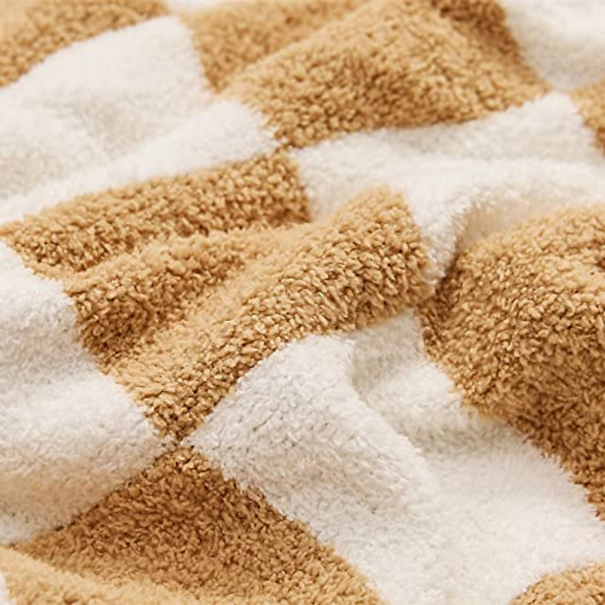 Checkerboard Throw Blanket Soft Cozy Khaki Blanket Reversible Fleece Checker Blanket for Couch Sofa Winter Warm Fuzzy Bed Knitted Blanket 60×80 Inches