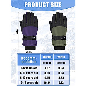 SATINIOR 2 Pairs Kids Waterproof Winter Snow Gloves Ski Gloves for Boy Girl Outdoor Warm Thickening Snowboard(Purple, Dark Green,6-10 Years)