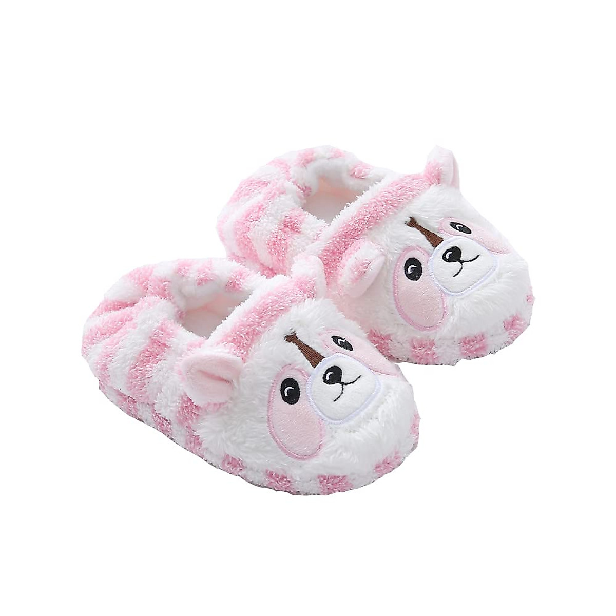 Enteer Baby Girls' Bear House Slippers with Non-Slip Rubber Sole Pink US 11-12