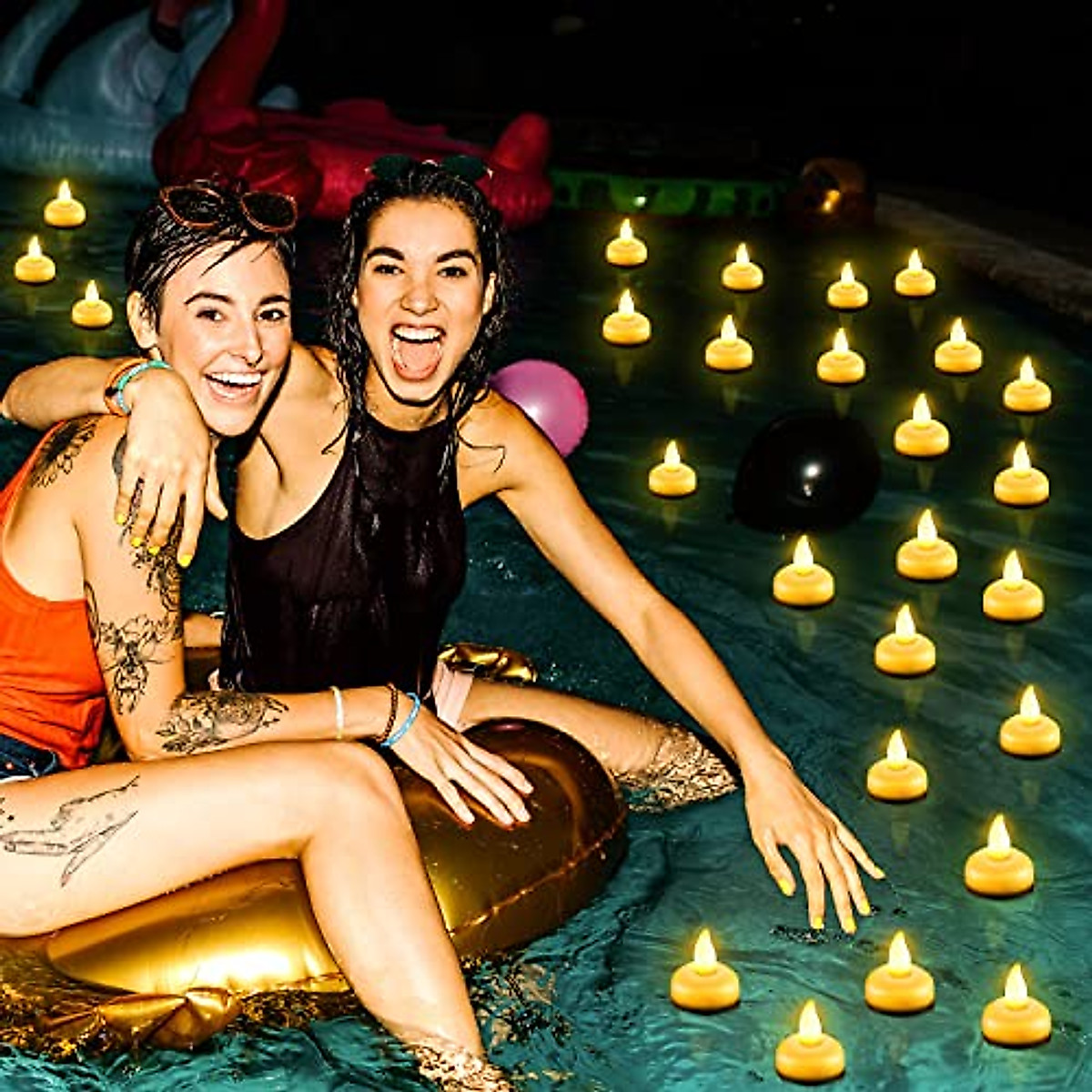 72 Pieces Led Flameless Floating Candles Waterproof Floating Flickering Tealight Candles Battery Operated Votive Tealights for Wedding Centerpiece Christmas Valentine's Day Party Decor (Warm White)