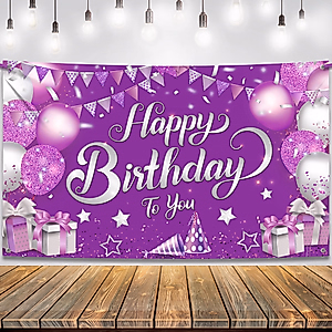 KatchOn, Purple Happy Birthday Banner - XtraLarge, 72x44 Inch | Purple Happy Birthday Banner Decor | Birthday Banner Purple for Happy Birthday Decorations | Happy Birthday Purple Banner Decorations