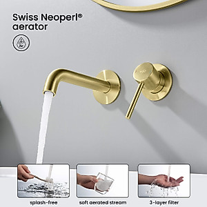 KIBI Circular Single Handle Wall Mount Faucet for Bathroom Sink with Rough-in Valve | Lavatory Faucet with Solid Brass Construction (Brushed Gold) (KBF1023)