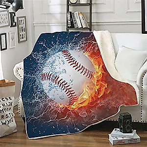 Irisbell Baseball Blanket Thicked Soft Fleece Sherpa Throw Blankets - Baseball, 80'' x 60''