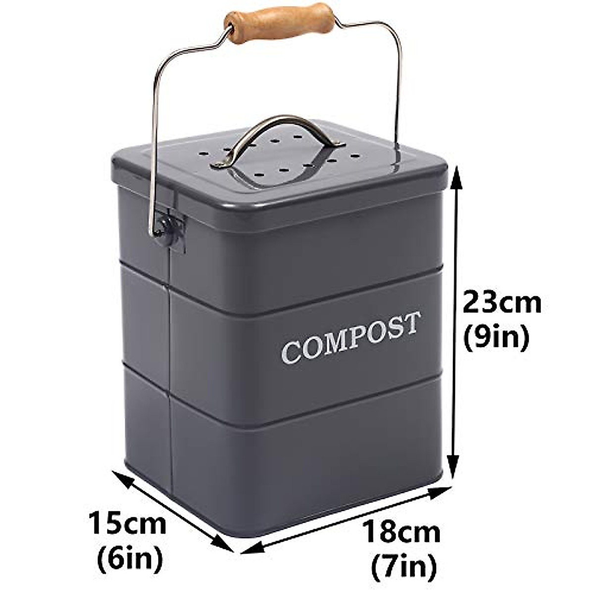 Xbopetda Stainless Steel Compost Bin for Kitchen Countertop,1 Gallon, includes Charcoal Filter,Compost Bucket Kitchen Pail Compost with Lid -Gray