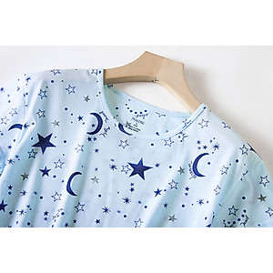 PNAEONG Women’s Pajama Set - Cotton-Blend Short-Sleeve Loose Top with Matching Capri Bottoms SY215-Blue Star-M