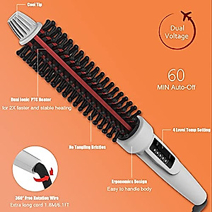 GLAMGLIDER Curling Iron Brush, Ceramic Tourmaline Ionic Hair Hot Brush, Anti-Scald Hair Curling Wands,Professional Instant Heat Styling Brush with 4 Heat Settings,Dual Voltage Travel (1.25 Inch)