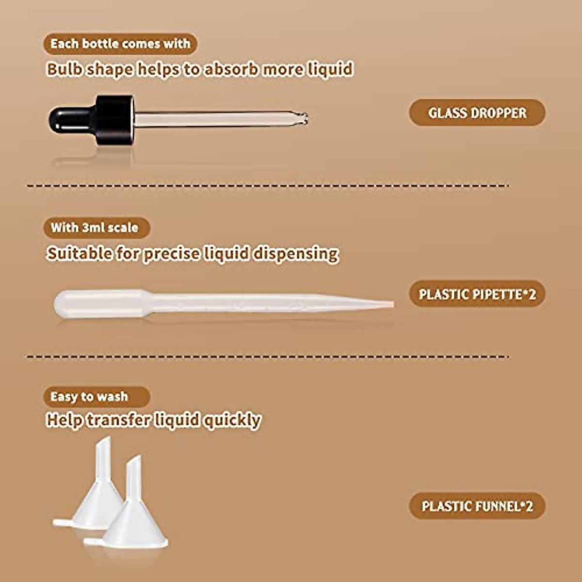 casato 2 Oz Eye Dropper Bottle, 18 Pack 50ML Amber Glass Eye Tincture Bottles with Dropper for Oil, Perfume, and Liquids for Essential Oils, Chemistry Lab Chemicals, Colognes & Perfumes