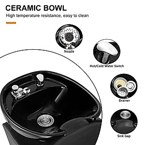 Artist hand Shampoo Bowl, 47’’ Ceramic Bowl Shampoo Chair Adjustable Backwash Sink Salon Wash Unit Shampoo Station W/Adjustable Footrest Salon Equipment for Spa Beauty Tattoo