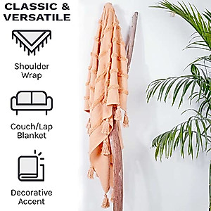 Alluring Comfort Peach Throw Blanket, 50x60 inches with Tassels. Tufted Stripes Design on slub Base Made with 100% Cotton for Sofa, Couch Premium Decorative Knitted Throw Blankets