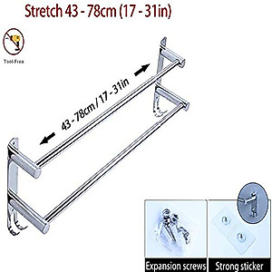 Towel Bars Freely Retractable 20-30 Inche Stainless Steel 304 Bath Towel Rack Strong 3M Adhesive Bathroom Wall-mounting Free mounting Hole-Installing washroom Kitchen Space Saving (2 Bars)