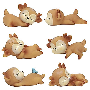 Pack of 6 Lovely Fawn Doe Figurines Playset Toys, Cute Deer Cake Toppers Figure Baby Shower Birthday Wedding Party Decor