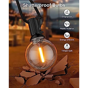 GLUROO 120FT LED String Lights, G40 Bulbs, Waterproof Dimmable Globe Hanging Cafe, Bistro Lights for Outside, 2Packs * 60ft