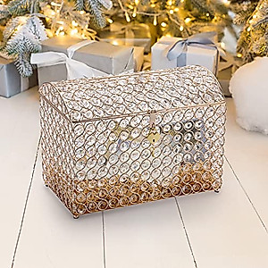 ELLDOO Crystal Wedding Card Box with Heart Lock, Money Card Box Treasure Chest Style Gold Gift for Wedding Receptions, Centerpiece Decor, Anniversary, Keepsake, Gift Display Box