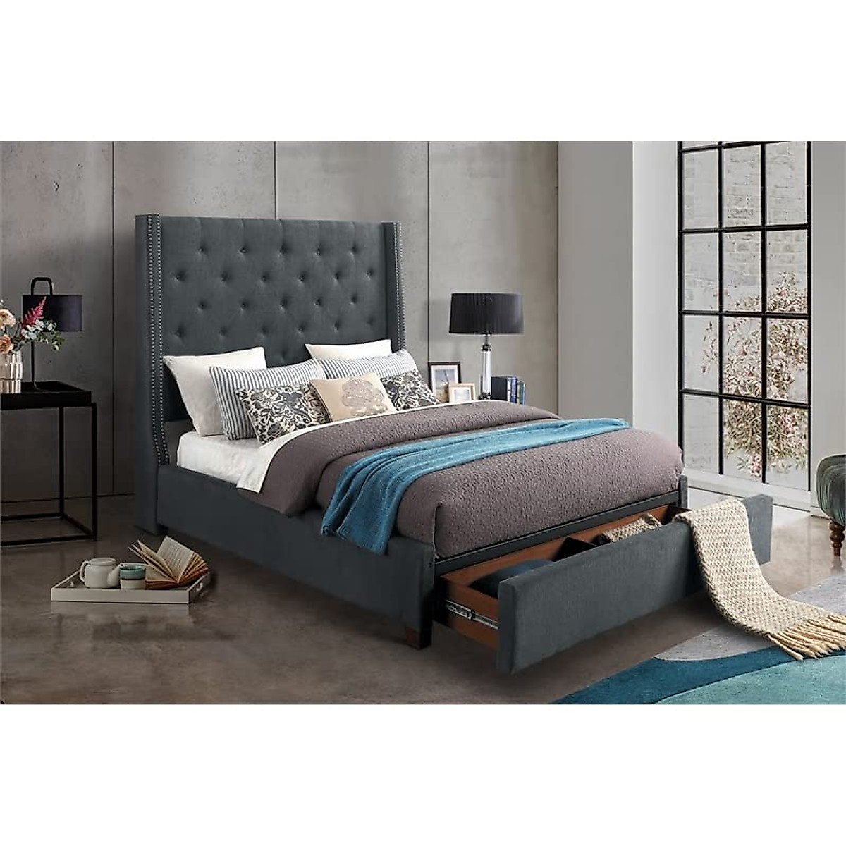Lexicon Fairborn Fabric California King Bed with Storage Drawers in Gray