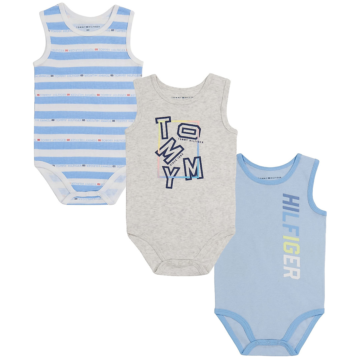 Tommy Hilfiger baby boys 3 Pack Bodysuit and Toddler Layette Set, White Heather, 12M US