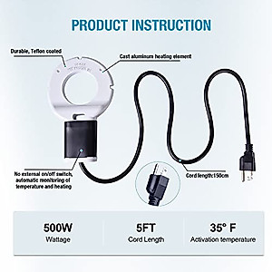 Wedigout 500Watt Utility De-Icer for Farm, Submersible Water Heater for Farm Livestock(Cow/Chicken/Sheet), Mini Size Aluminum De-Icer for Multiple Using, Non-Conductive and Anti-Rust