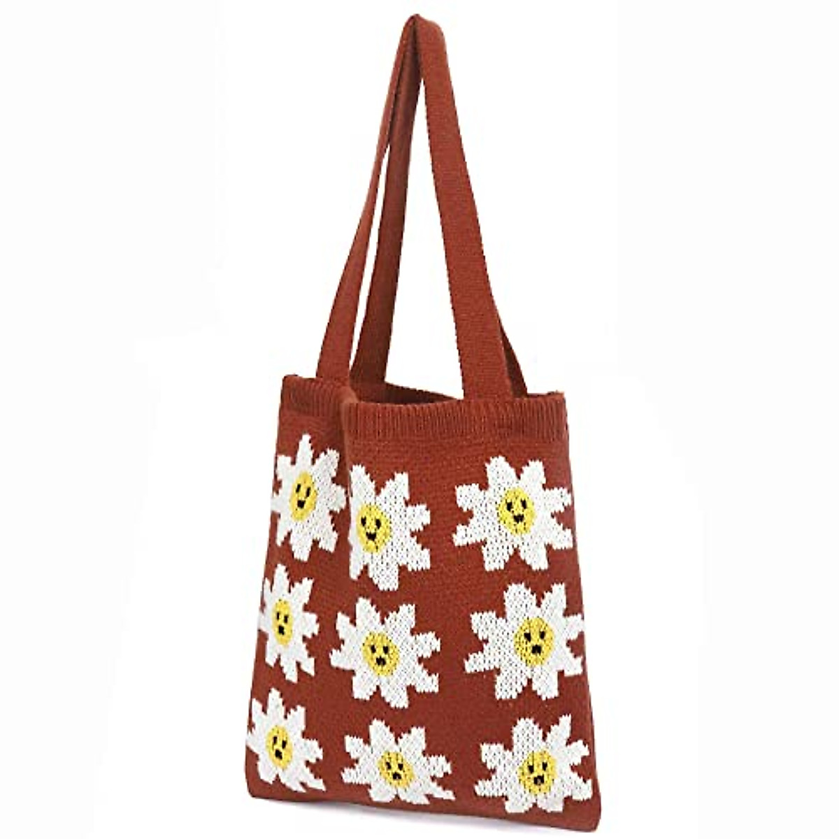 Women's Shoulder Handbags Crochet Tote Bag for Women Girl Canvas Shoulder Handbags Cute Large Purse (Brown)