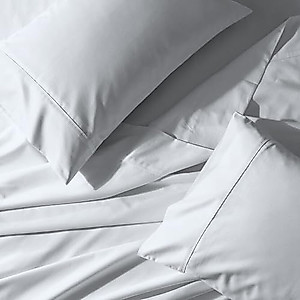 SUPREME ELEGANCE Organic 100% Cotton Percale Twin XL Sheets Set Snow, 14" Deep Pocket TwinXL Cotton Sheets, Back to School College Essentials, Breathable & Cooling Sheets for Hot Sleepers - White