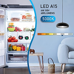 hansang Refrigerator Light Bulb E26 Base, 60Watt Equivalent, 5000K Daylight, Watreproof Appliance Fridge Bulbs, A15 LED Small Light Bulb Frigidaire Freezer Bulbs, 120V, 600LM, 2 Pack, Non-Dimmable
