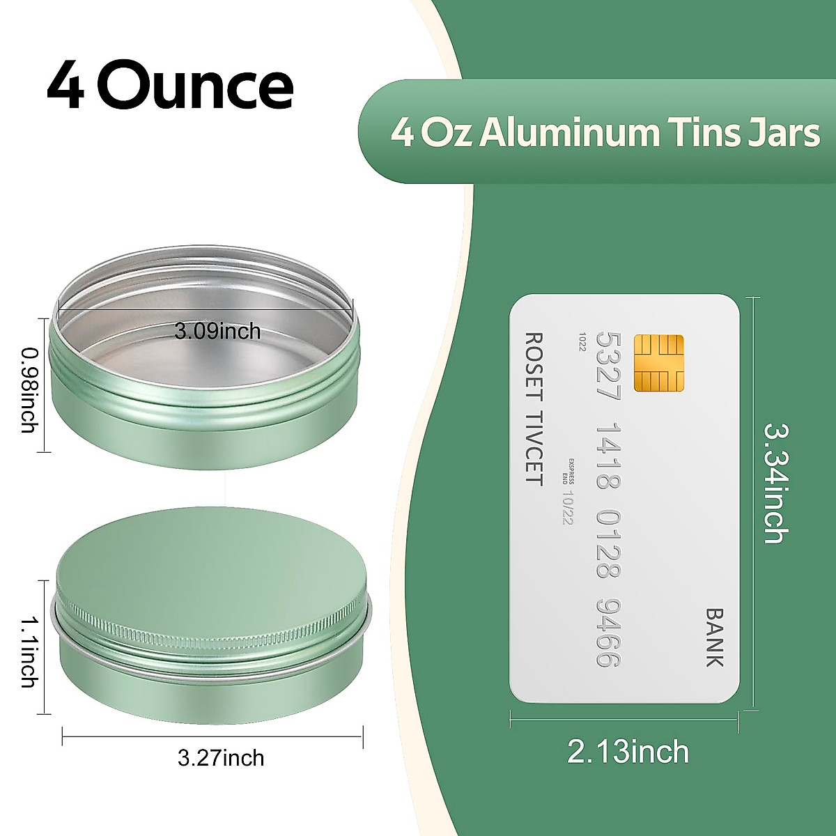 YQ 24 Pack 4 oz Tins Aluminum Metal Tins with Lids Empty Round Salve Tins Container Food Storage Container 4oz Tins with Lids for Salve,Cosmetic, Lip Balm,Candle,Candy(Green), 24004