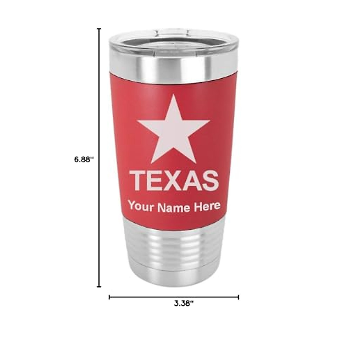 LaserGram 20oz Vacuum Insulated Tumbler Mug, Flag of Texas, Personalized Engraving Included (Silicone Grip, Red)