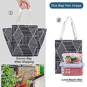 iknoe Insulated Lunch Bag for Women, Durable Wide-Open Foldable & Portable Lunch Tote with Interior Pockets, Water-Resistant Thermal Lunch Cooler for Adults Picnic Beach-Black Rhombus