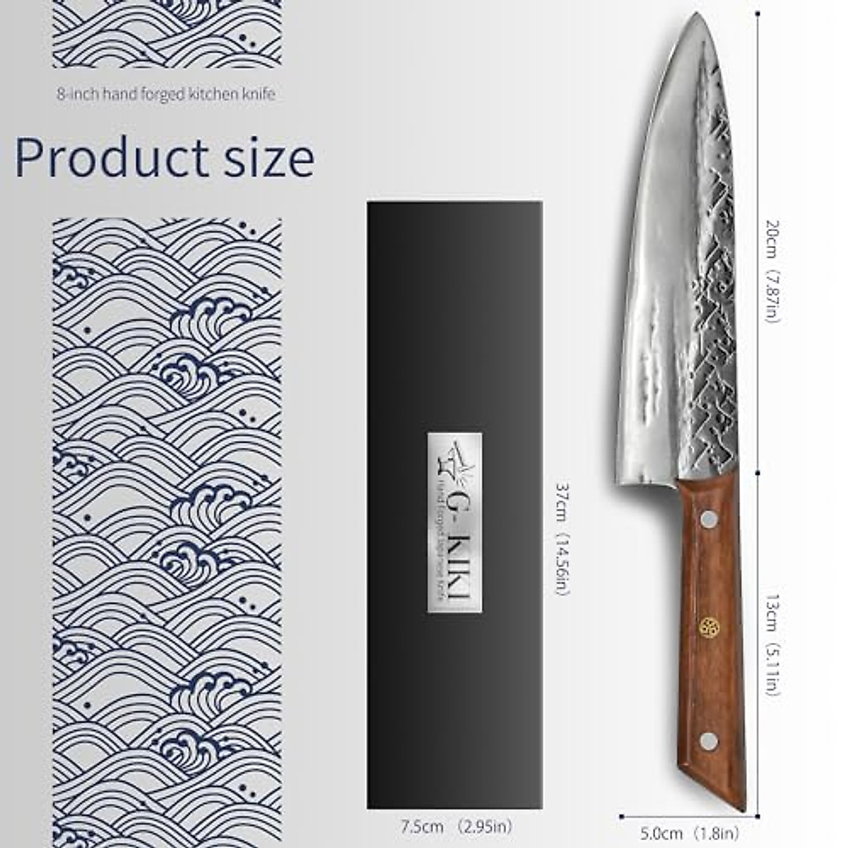Professional Hand Forged Japanese Chef Knife 8 inch Kitchen Knives Super Sharp High Carbon Stainless Steel Chefs Knife Comfortable Cocobolo Wooden Handle with Gift Box