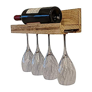 Gianna's Home Rustic Farmhouse Country Distressed Wood Wall Mounted Wine Rack with Glass Holder (Torched Wood)