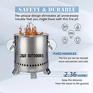 New Smokeless fire Pit with Handles and Removable ash pan for Camping, Patio and Backyard 15 inch Portable Easy cleanup J&R Outdoors Smokeless Firepit