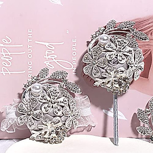 WANLIAN Wrist Corsage with Peal and Rhinestone Corsage and Boutonniere Set for Wedding,Prom,Party (Silver Gray，2 Pieces)