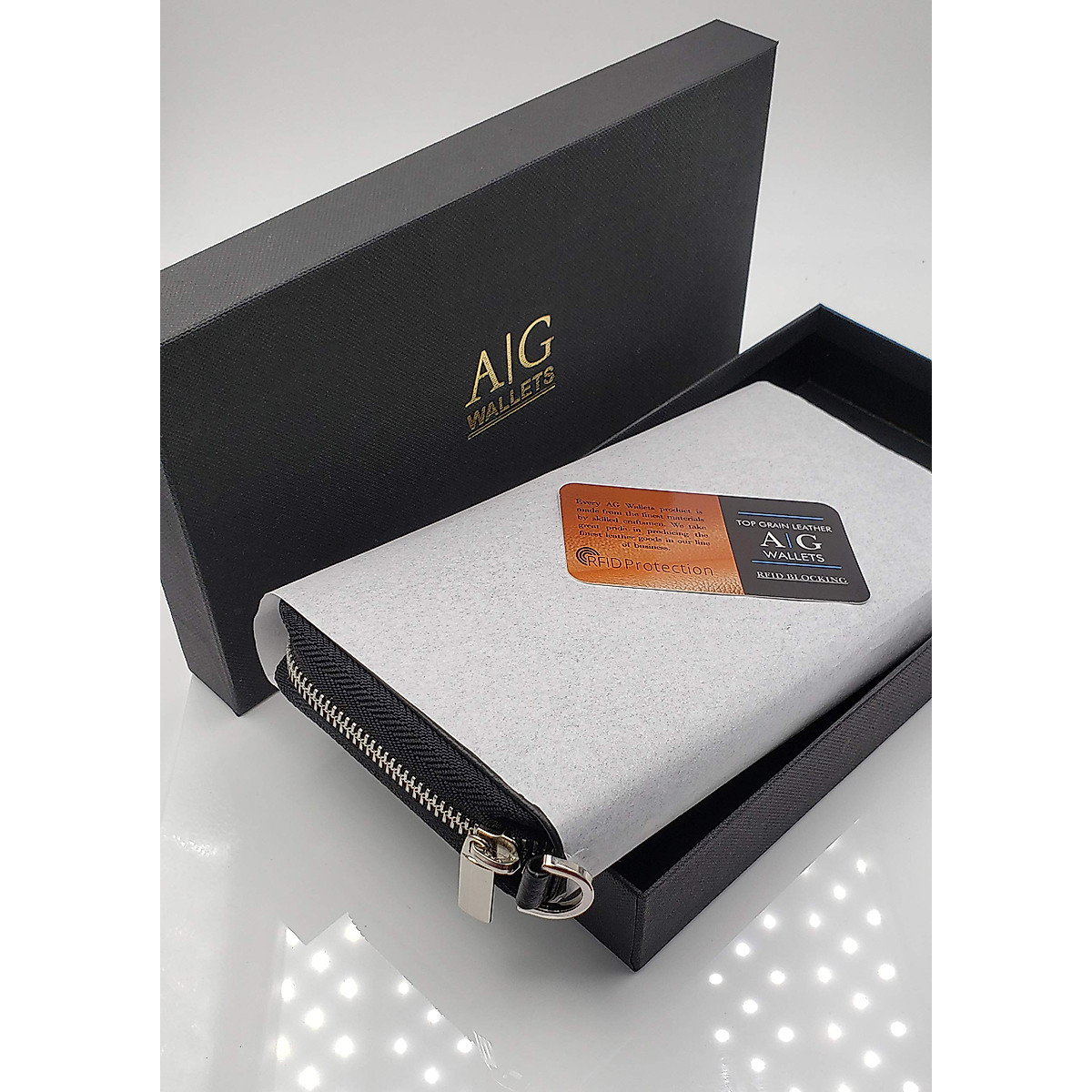 AG Wallets Women's Genuine Leather Large Capacity Wristlet with RFID Protection (Black)