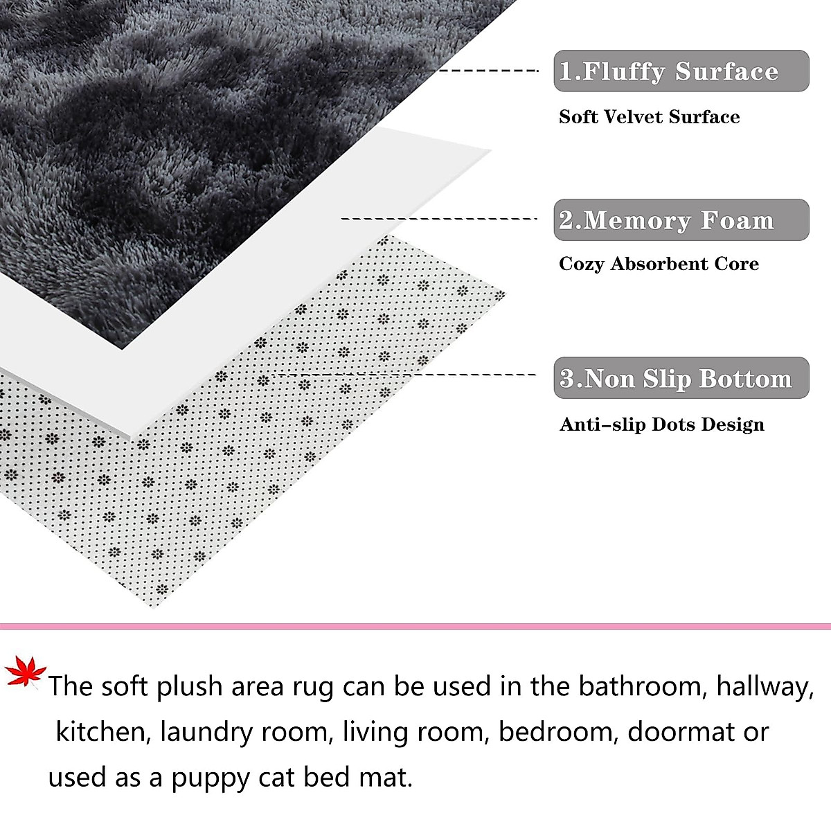 ConCus-T Dark Grey Round Area Rugs Fluffy Circle Rug Shag Round Rugs for Bedroom Living Room Non-Slip Faux Fur Plush Area Rug Kids Teen Exquisite Room Decor, Tie-Dye Dark Grey, 4x4 Feet