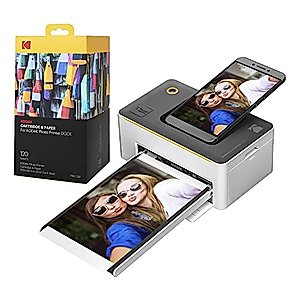 Kodak Dock Premium 4x6” Portable Instant Photo Printer (2022 Edition) Bundled with 130 Sheets | Full Color Photos, 4Pass & Lamination Process | Compatible with iOS, Android, and Bluetooth Devices