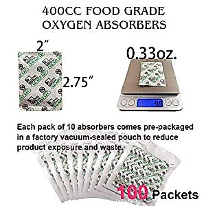 100pcs Mylar Bags For Clear Food Grade Storage and Packaging with Oxygen Absorbers 500cc - Ziplock Resealable Bolsas Mylar con absorbentes10"x14" (30pcs) 7"x10" (30pcs) 5"x7" (40pcs)