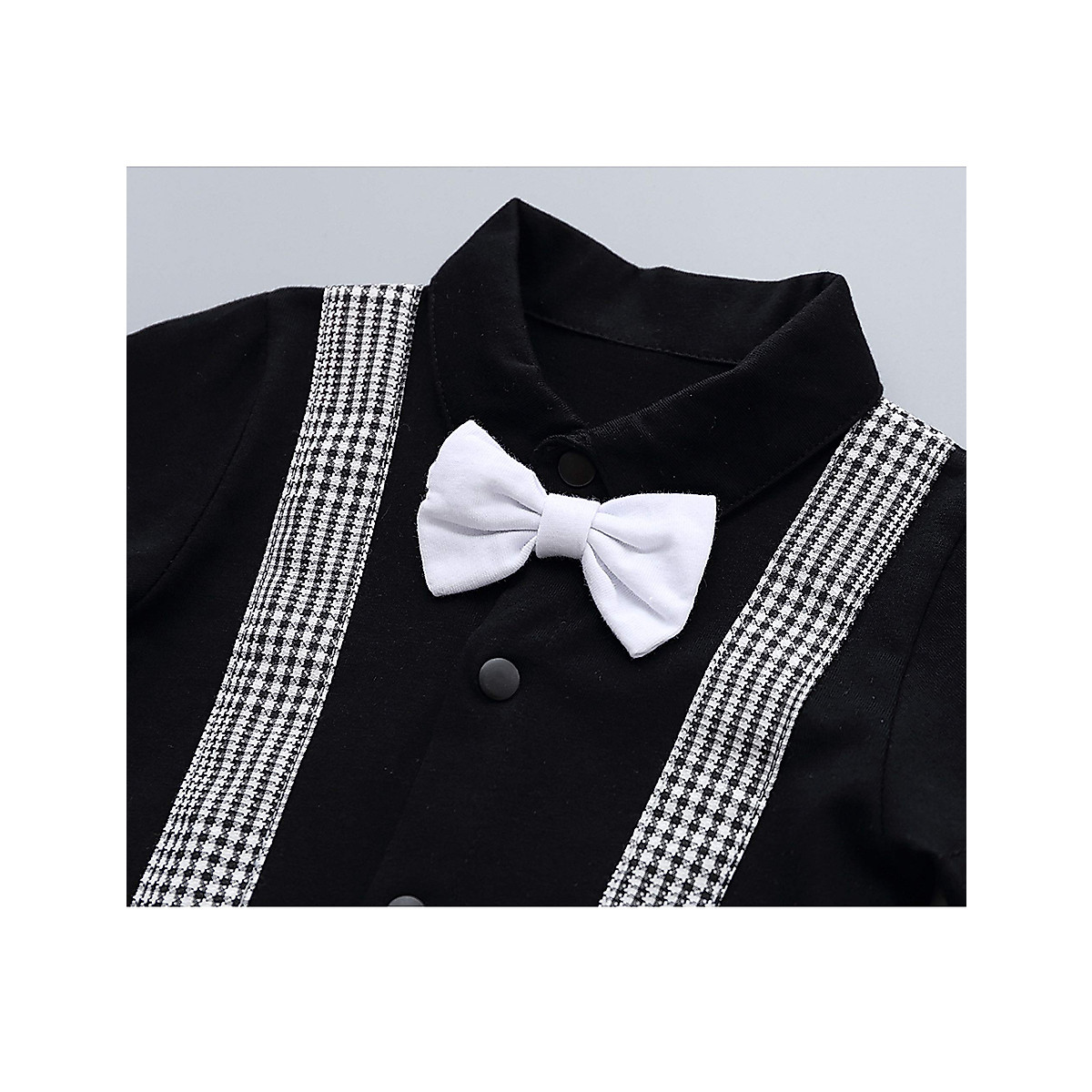 HeMarIsle Baby Boy Gentleman White Shirt Bowtie Tuxedo Onesie Jumpsuit Overall Romper（0-18M） … (Black&Plaid, 60(0-3 Month))