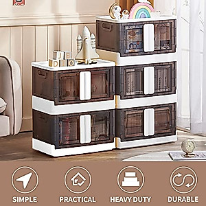 Storage Bins with Lids, Storage Bins with Wheels, Stackable Storage Bins Organization, Plastic Storage Bins, 12 Gal Large Storage Boxes, 3 Packs Collapsible Storage Bins with Door