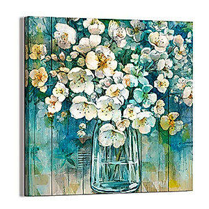 Bathroom Decor Canvas Print Picture Wall Art Teal Blue Theme modern home flower artwork suitable for dining room, bedroom, bathroom, office wall decoration
